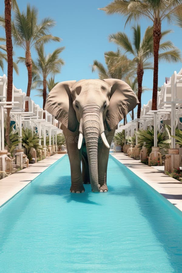 A Large Elephant Standing in a Pool, AI Stock Image - Image of africa ...