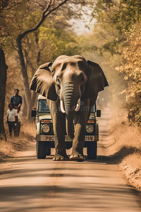 A Large Elephant Walking Down a Dirt Road. Generative AI Image. Stock ... A Large Elephant Walking Down a Dirt Road. Generative AI Image. Stock ...