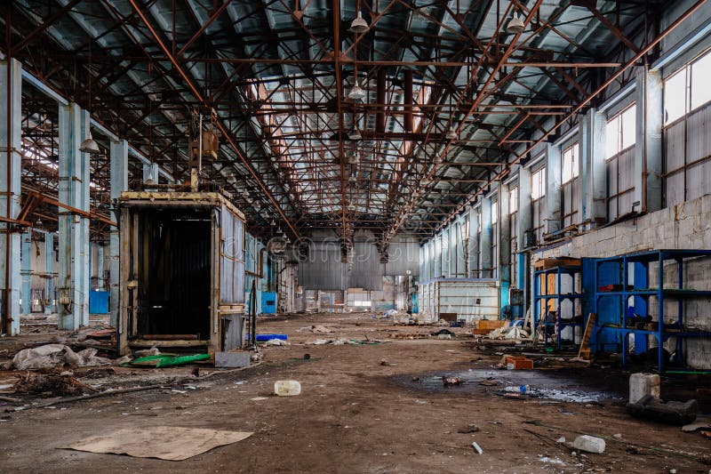 Large Empty Abandoned Industrial Hall Stock Image - Image of interior ...