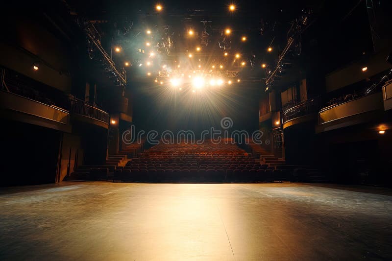 A Large Empty Auditorium with Rows of Empty Seats and Bright Lights ... A Large Empty Auditorium with Rows of Empty Seats and Bright Lights ...
