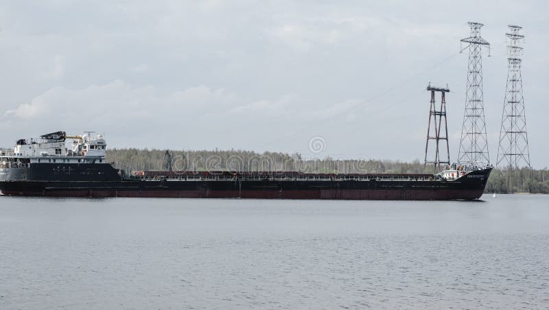 .a Large Empty Barge Floats on the River. Side View Stock Photo - Image ...