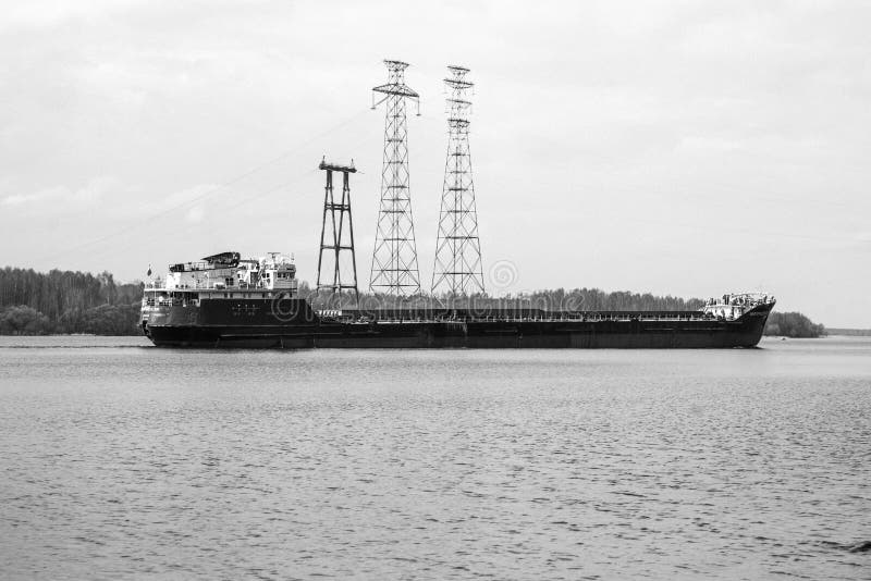 .a Large Empty Barge Floats on the River. Side View Stock Image - Image ...