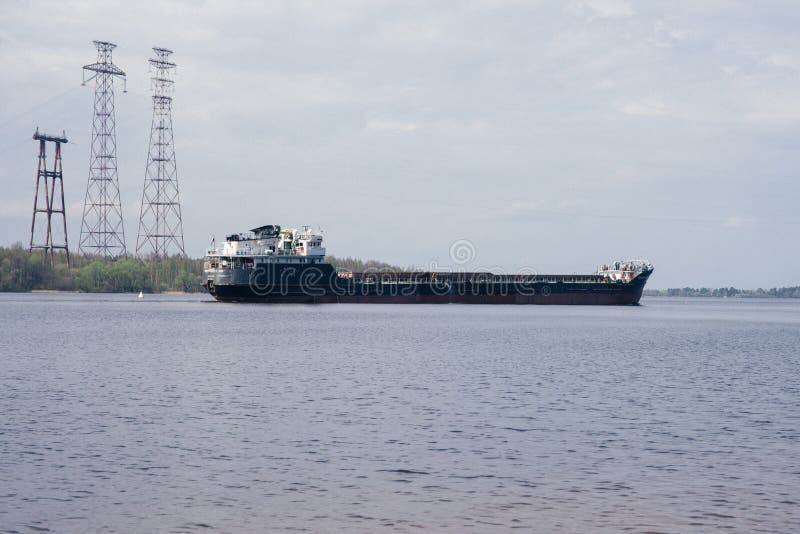 .a Large Empty Barge Floats on the River. Side View Stock Photo - Image ...