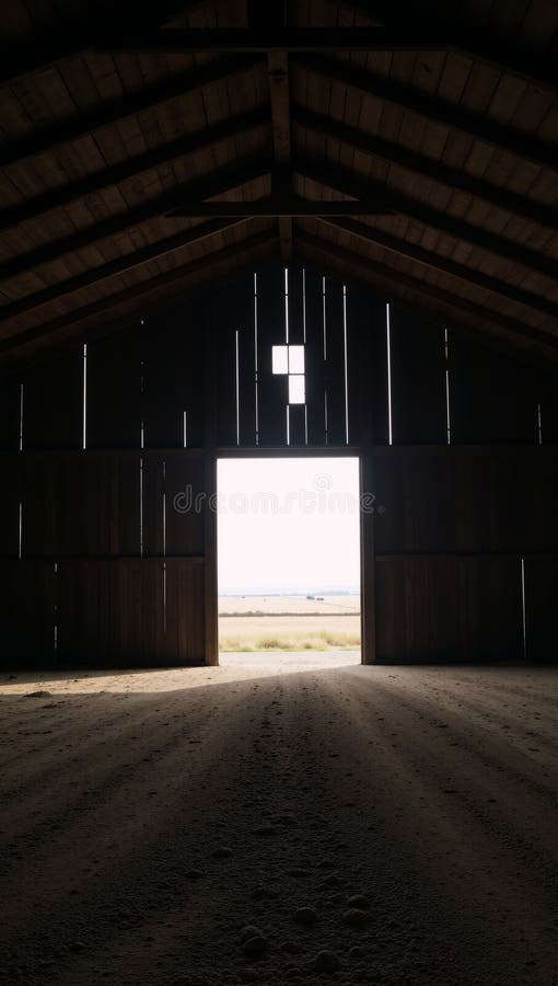 Large Empty Barn Featuring an Illuminated Entranceway Stock ...