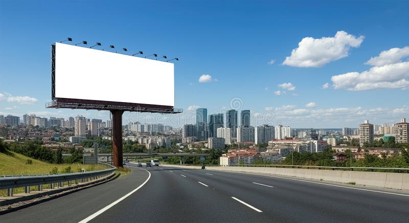 Large Empty Billboard by Highway with City Skyline Backdrop Stock ...