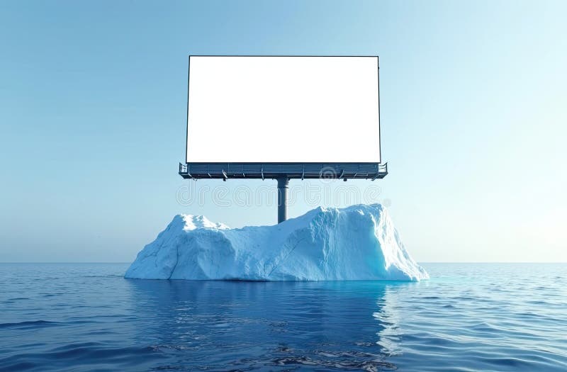 Large Empty Billboard Stands on a Floating Iceberg in the Ocean during ...