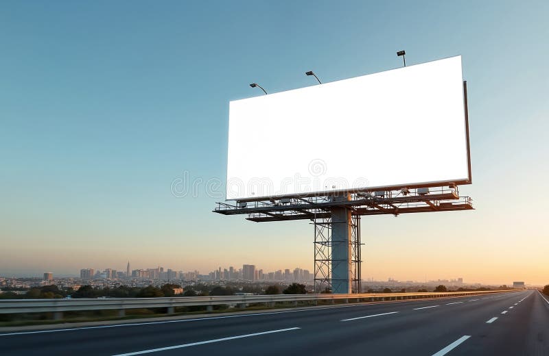Large Empty Billboard Structure by Highway, Blank White Signage for ...
