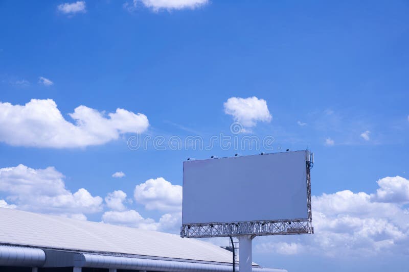 Large Empty Blue Billboard on Morning Sky Background Stock Image ...