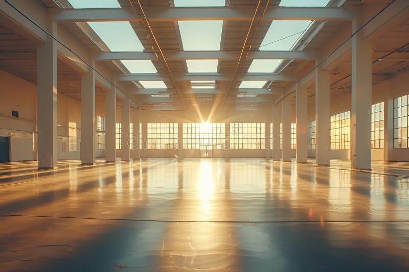 A Large, Empty Building with a Lot of Windows and a High Ceiling Stock ...