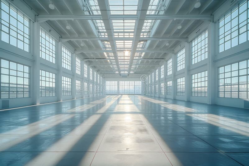 A Large, Empty Building with a Lot of Windows and a High Ceiling Stock ...