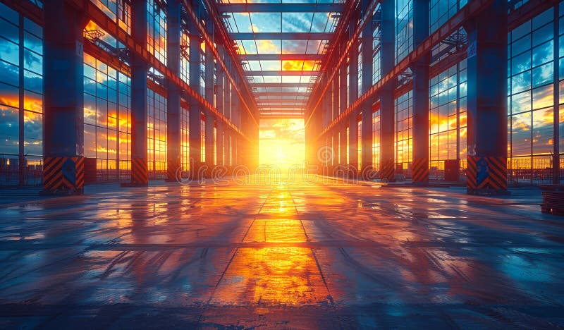 A Large, Empty Building with a Large Sun Shining through the Windows ...