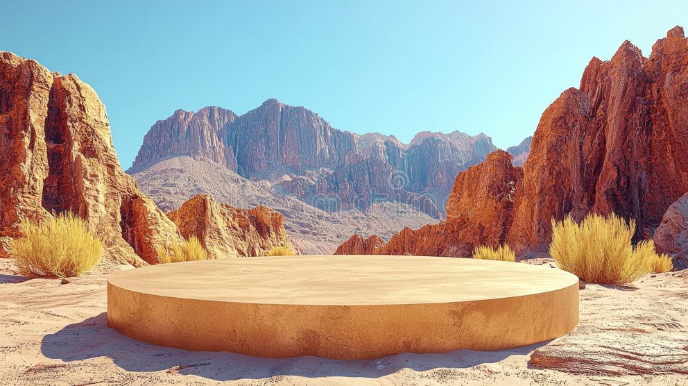 A Large, Empty, Circular Stage is Set in a Desert Stock Image - Image ...