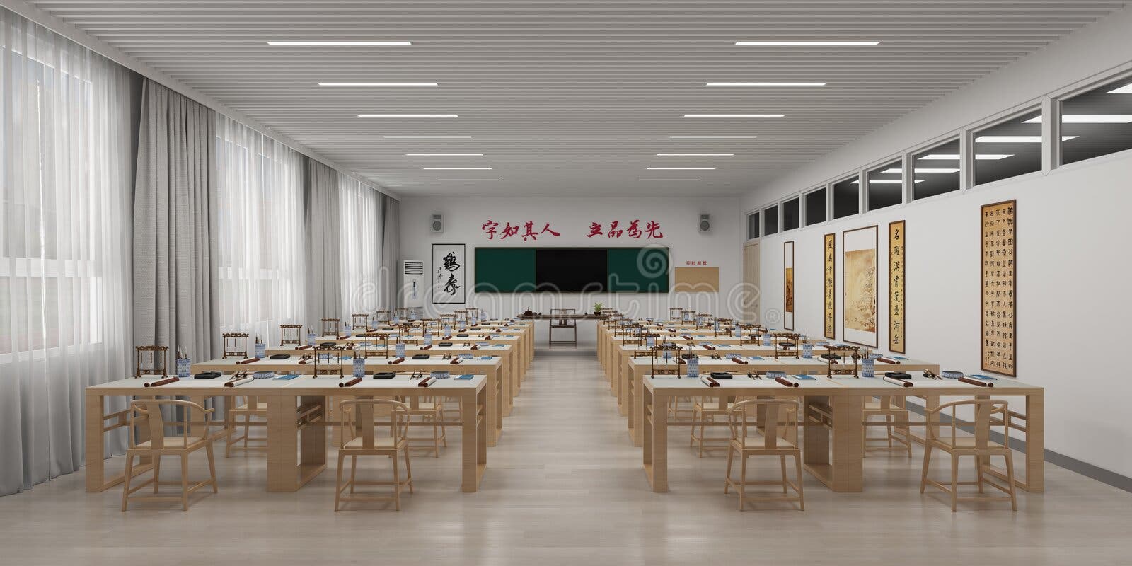 Classroom with Large Whiteboard and Markers, Ready for Lecture or ...