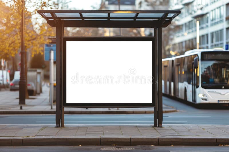 Large Empty Commercial Banner Mounted on Urban Bus Stop. Generative AI ...