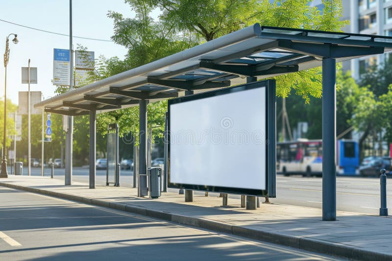 Large Empty Commercial Banner Mounted on Urban Bus Stop. Generative AI ...