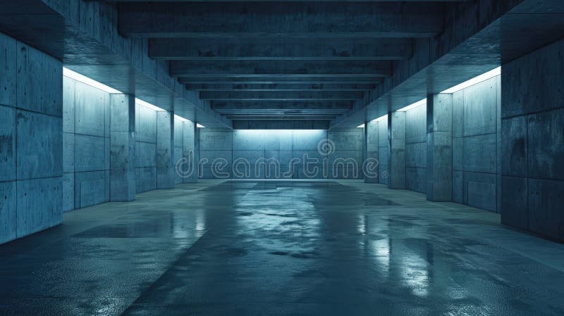 A Large and Empty Concrete Underground Storage Room, Interior Structure ...