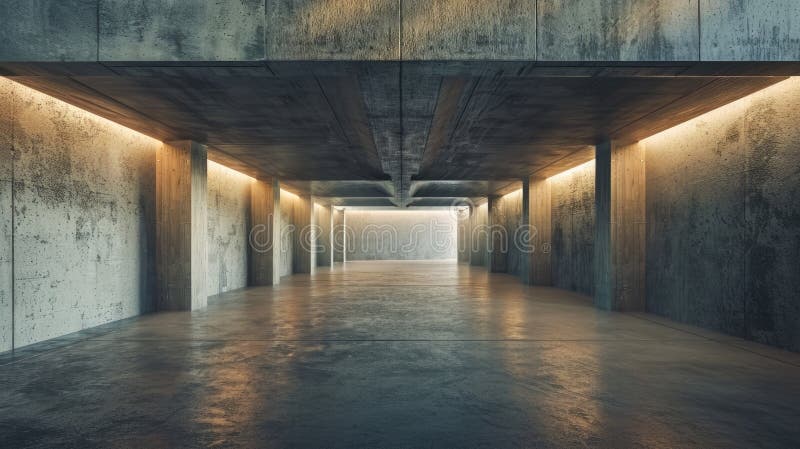 A Large and Empty Concrete Underground Storage Room, Interior Structure ...