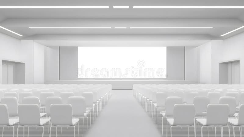 Large Empty Conference Room with Chairs and a Blank Projection Screen ...