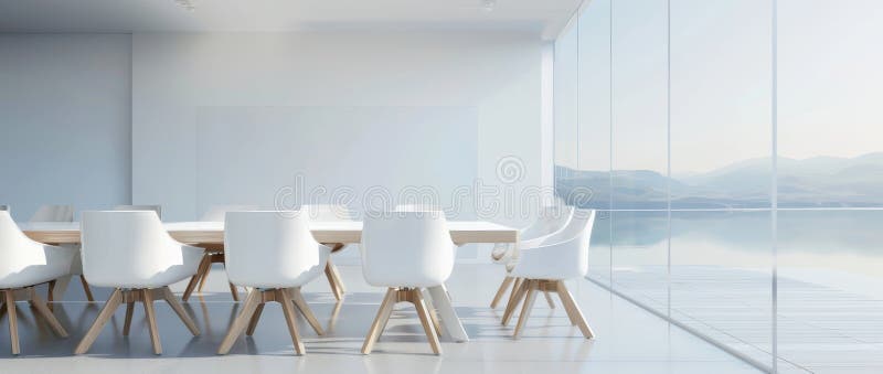 A Large, Empty Conference Room with a Long Table and White Chairs by AI ...