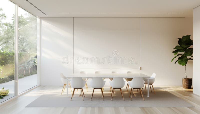 A Large, Empty Dining Room with a White Table and Chairs by AI ...