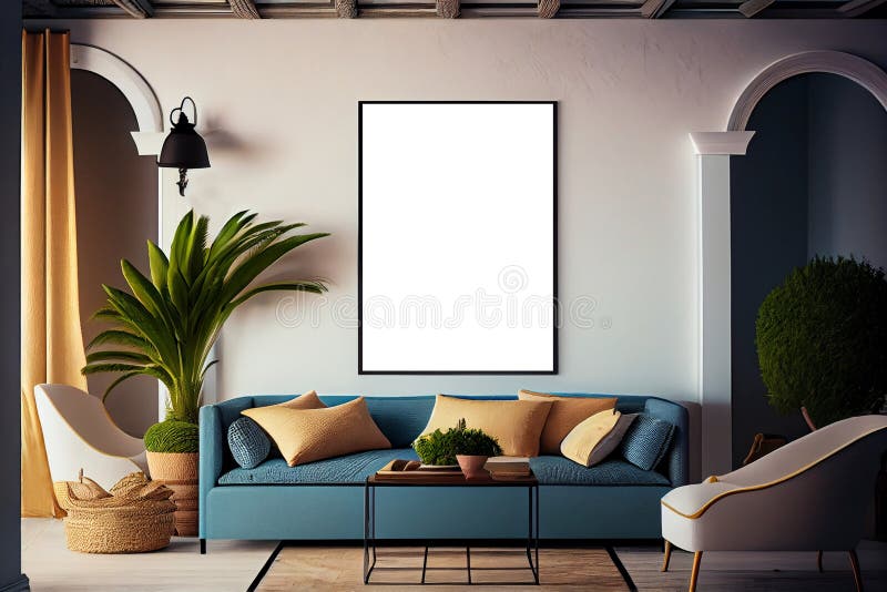 Large Empty Frame on the Wall in Living Room. Template for Interior ...