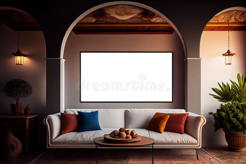 Large Empty Frame on the Wall in Living Room. Template for Interior ...