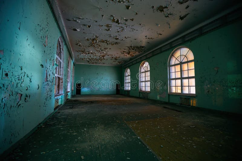 Large Empty Hall Inside Old Abandoned Building Stock Photo - Image of ...