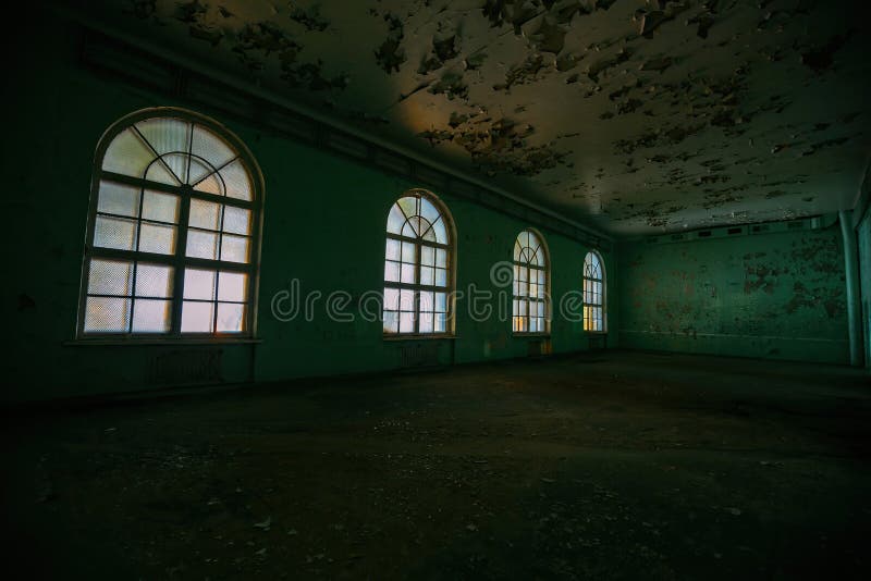 Large Empty Hall Inside Old Abandoned Building Stock Photo - Image of ...