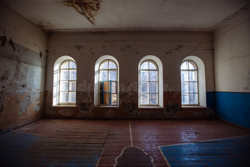Large Empty Hall Inside Old Abandoned Building Stock Photo - Image of ...