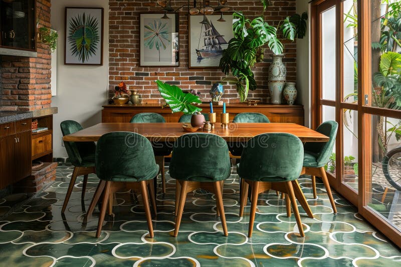 A Large Empty Kitchen with a Dining Table and Chairs Stock Photo ...