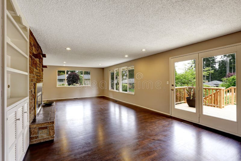 Large Empty Living Room with Fireplace Stock Image - Image of ...