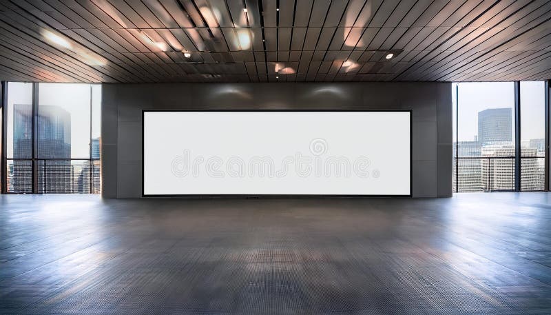 Large Empty Modern Interior Space with a Blank Screen for Display or ...