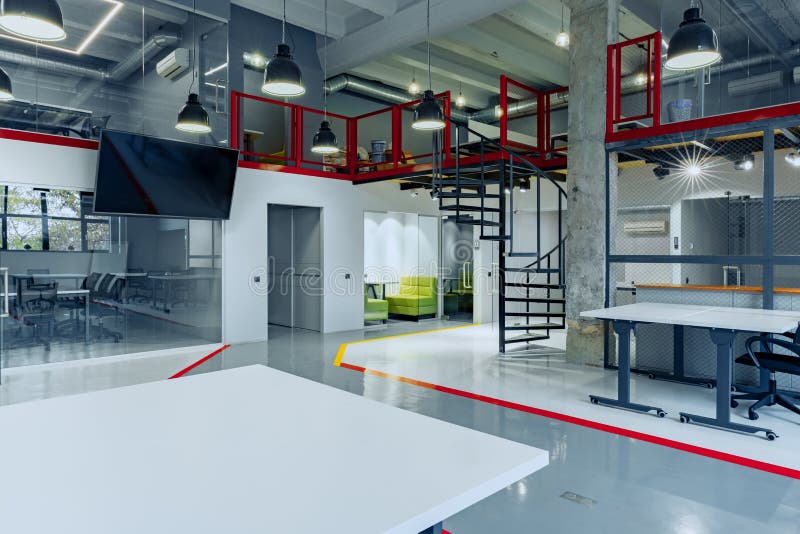 Large Empty Modern Open Space Office Interior Background Stock Photo ...