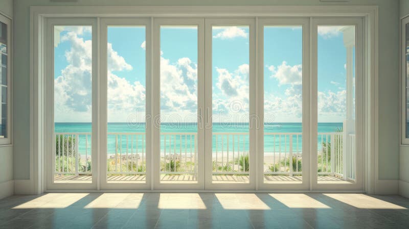 Large, Empty Modern Room Provides a Panoramic Ocean View through Its ...