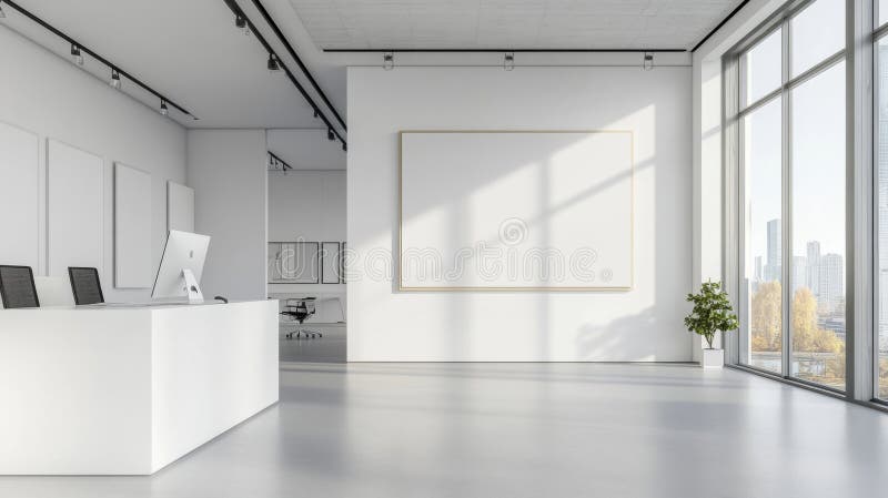 A Large Empty Office with a Big Picture Frame Stock Illustration ...