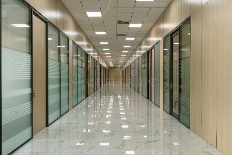 Large Empty Office Corridor Interior Stock Photo - Image of bright ...