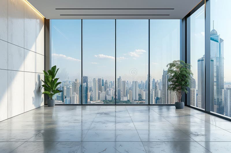 Large Empty Office Room and City View. Generative AI Stock Photo ...