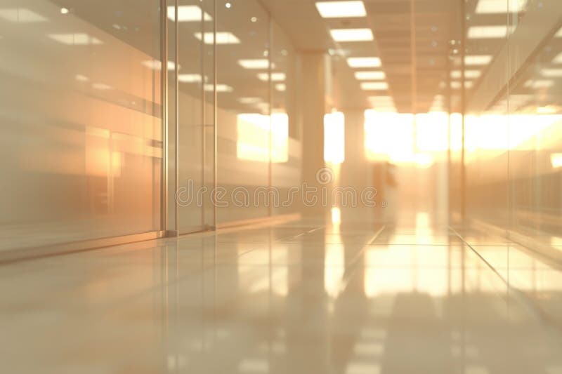 A Large, Empty Office Room with a Sun Shining through the Windows ...