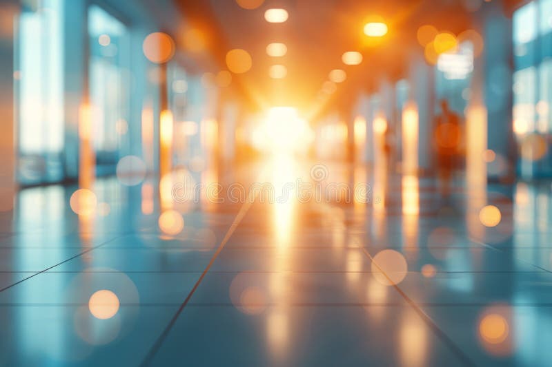 A Large, Empty Office Room with a Sun Shining through the Windows ...