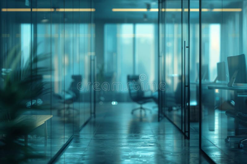 A Large, Empty Office Room with a Sun Shining through the Windows ...
