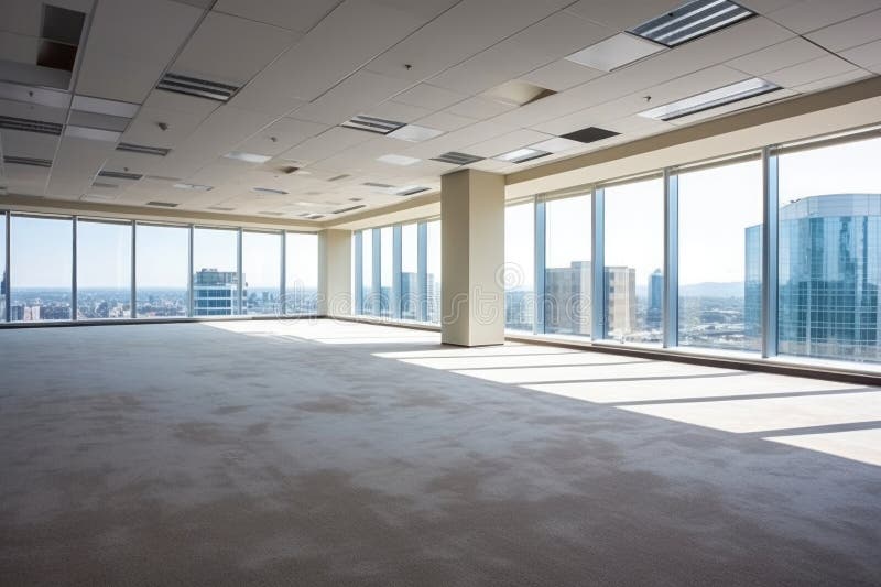 Large Empty Office Space with Expansive Windows Stock Photo - Image of ...