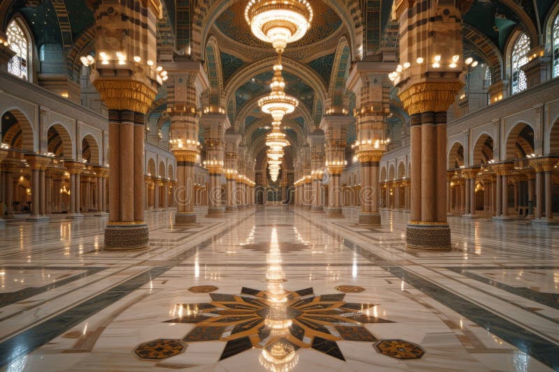A Large Interior Mosque, Empty Praying Room Stock Illustration ...