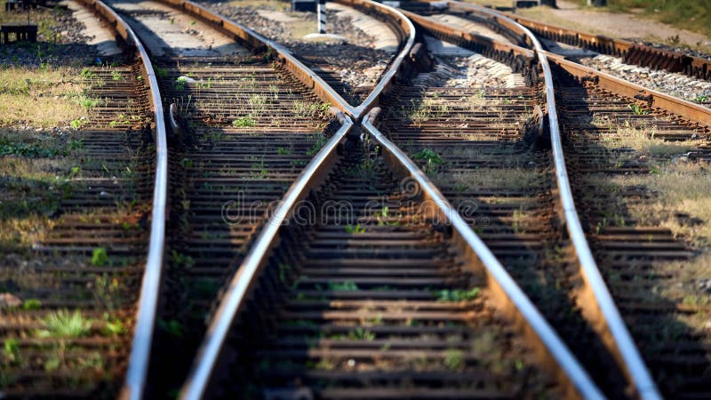 Large Empty Railroad Crossing without Fork. Concept of Industrial ...