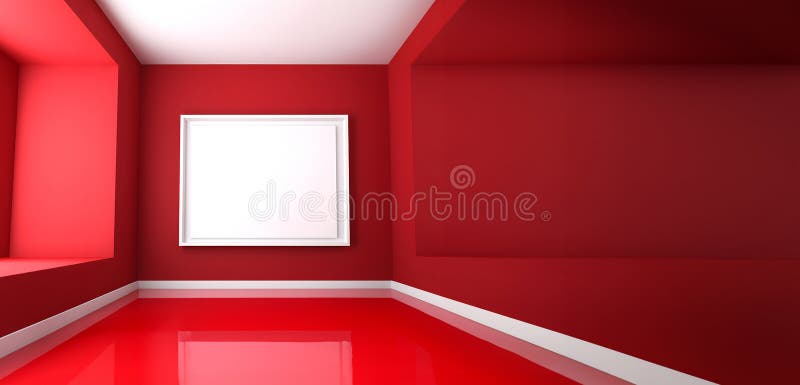 Large Empty Red Wall Room with Blank Frame and Natural Shadow. Banner ...