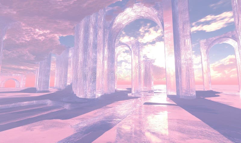 A Large, Empty Room with a Blue Sky and a Pink Sunset Stock ...