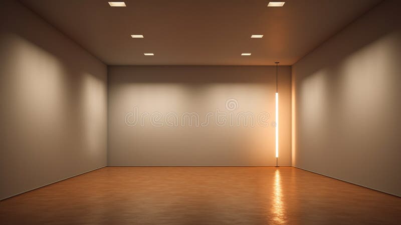 Large Empty Room with Ceiling Lights, Decorative Neon Lamp, and Smooth ...