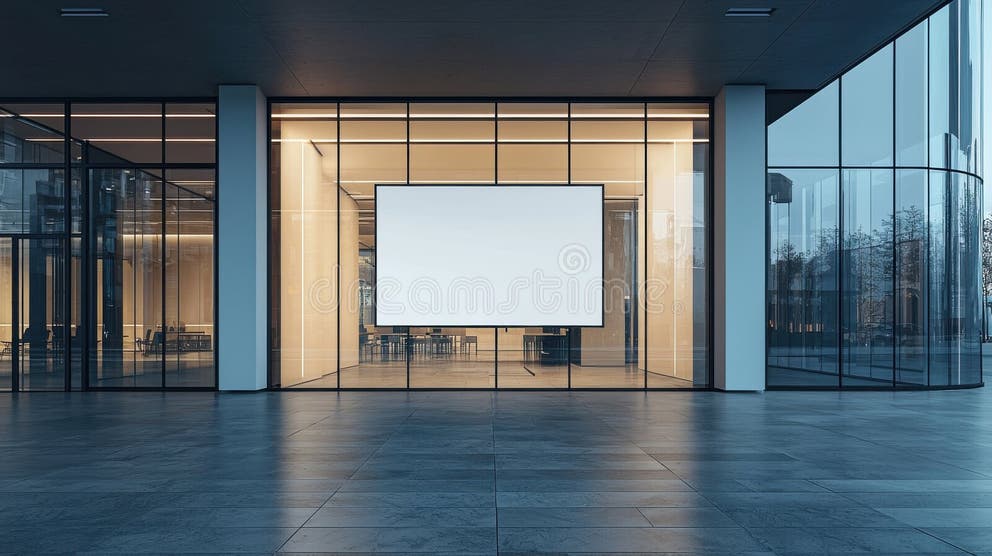 Large Empty Room Featuring a Big Screen on the Wall with Bright ...