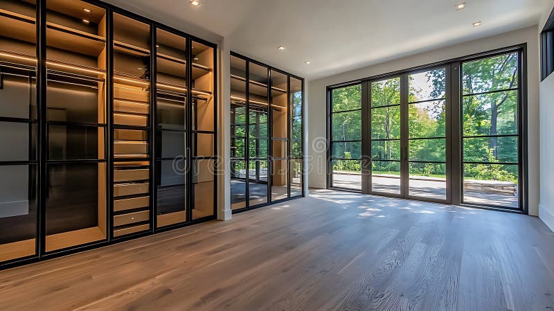 A Large, Empty Room with a Lot of Windows and a Lot of Wood Stock Image ...