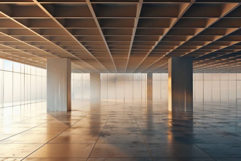 A Large Empty Room with Many Windows Stock Image - Image of generated ...