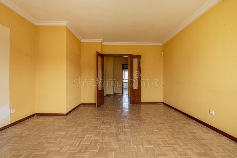 A Large Empty Room with Oak Parquet Floors Placed in a Checkerboard ...